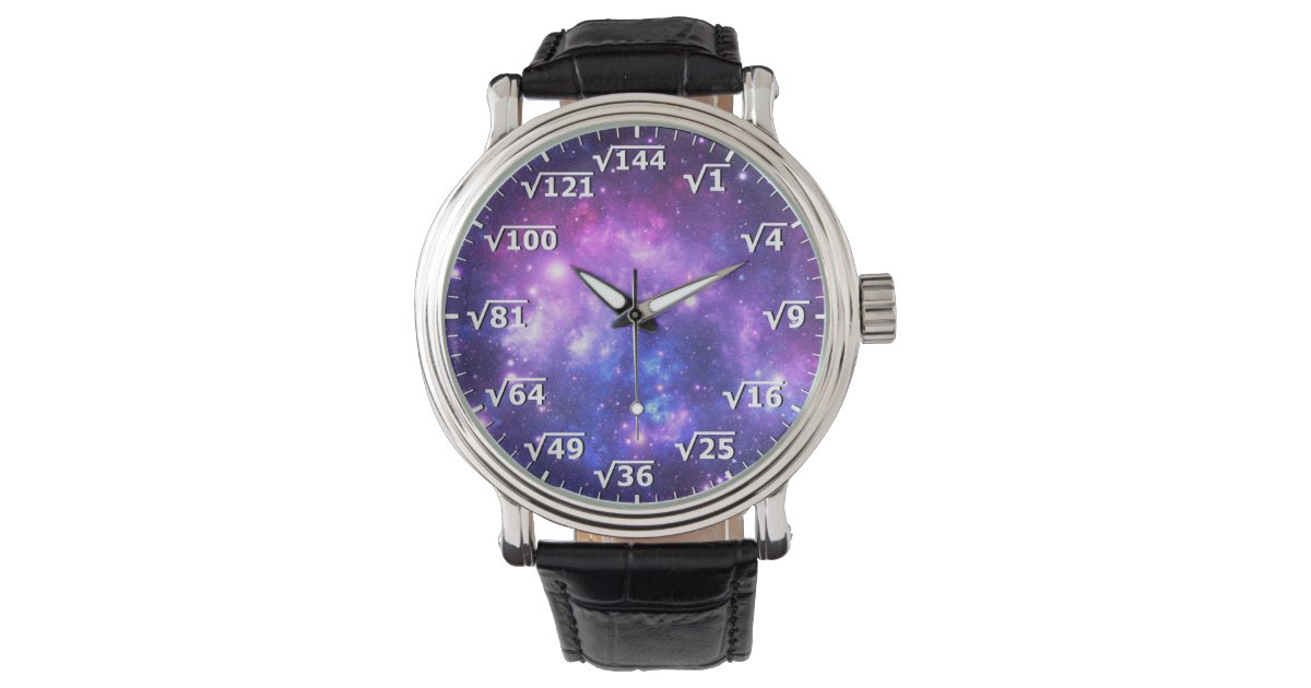 Purple Space Square Root Clock - Math Clock Watch | Zazzle