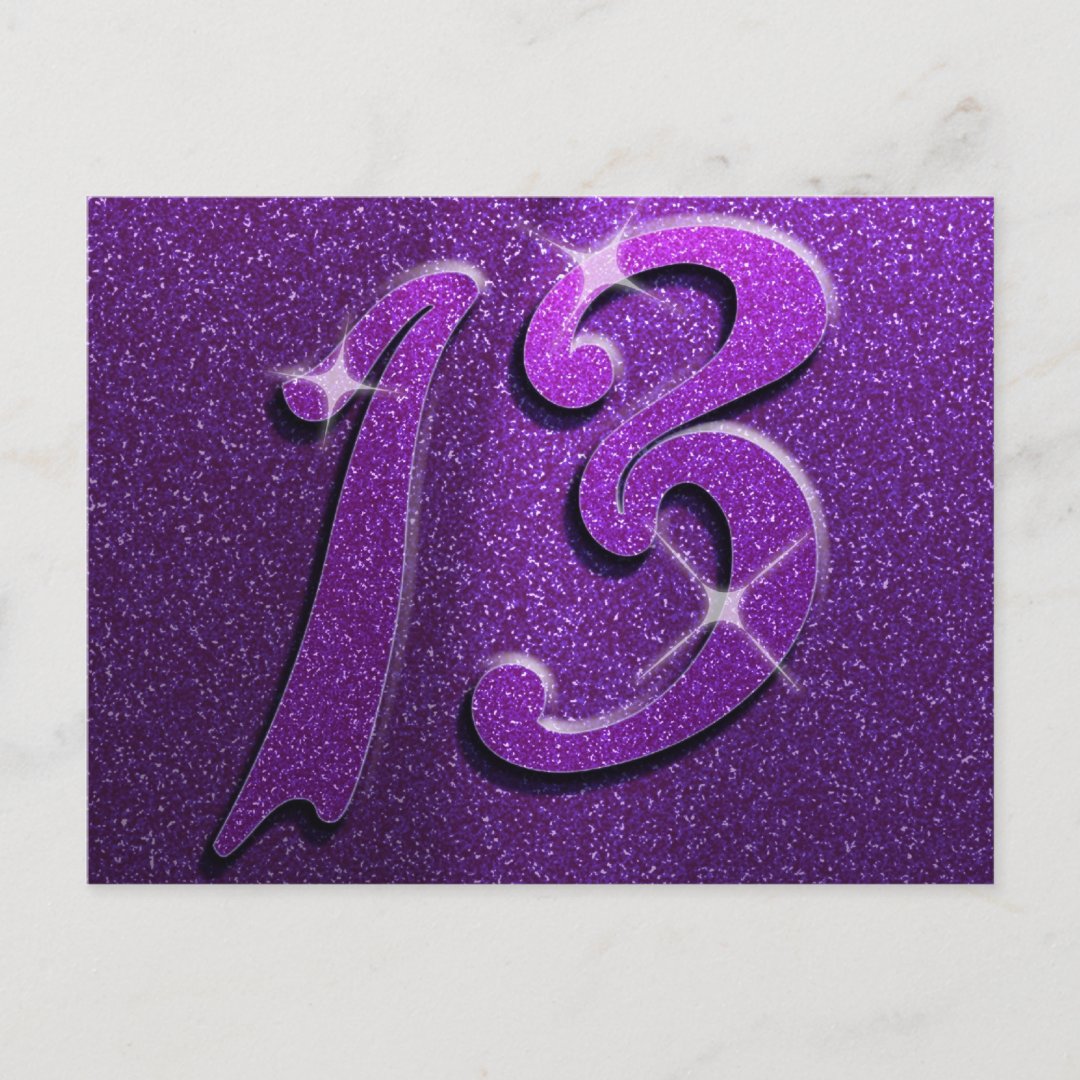 Purple Sparkle 13th Birthday Greeting Postcard | Zazzle