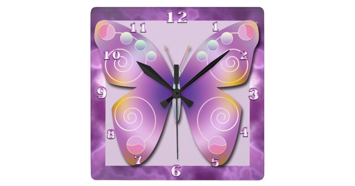 Purple Sparkle Butterfly Clock | Zazzle.com