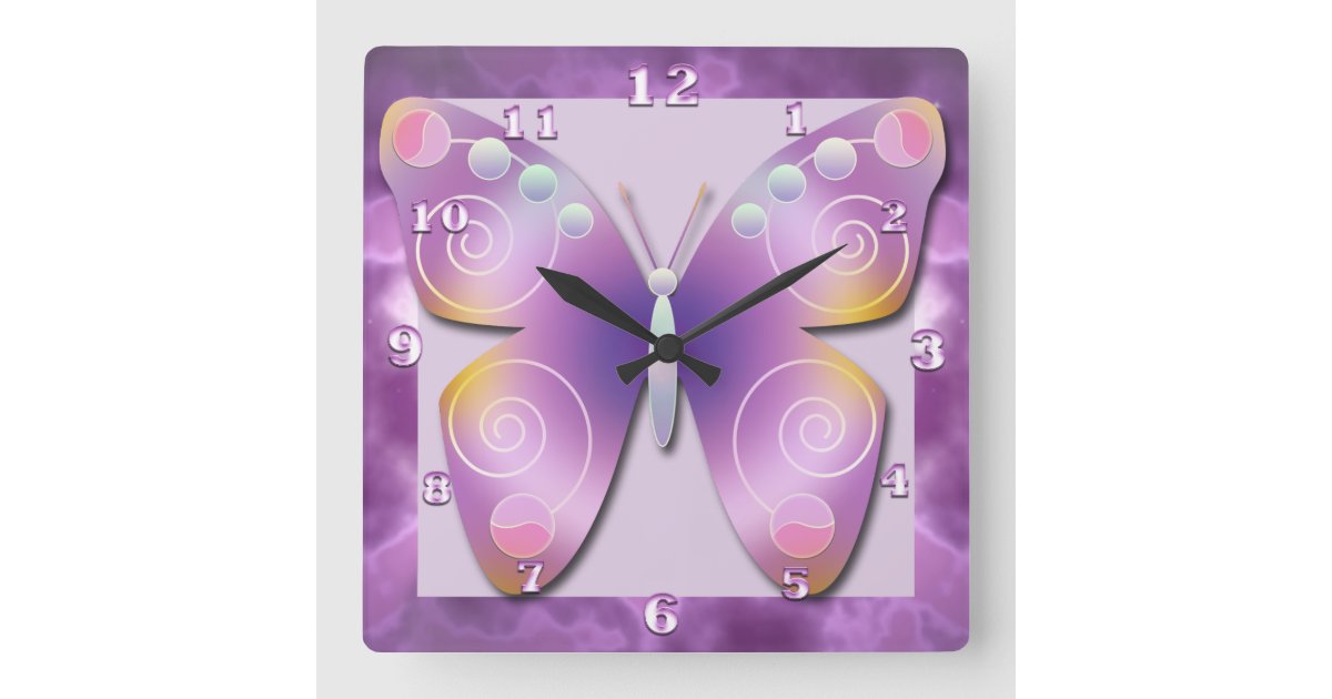 Purple Sparkle Butterfly Clock | Zazzle