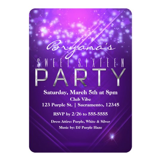 Purple Sparkle Club Vibe Birthday PARTY Invitation | Zazzle.com
