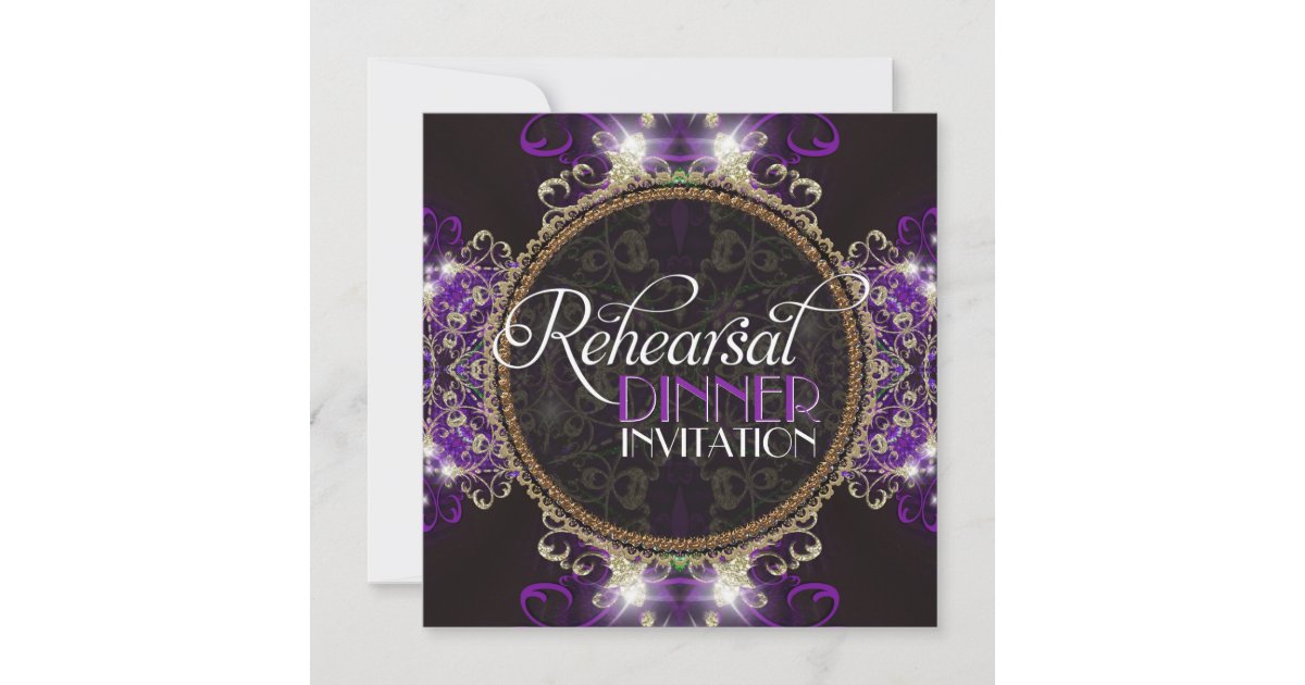 Purple Sparkle Dinner Rehearsal Dinner Invitations | Zazzle