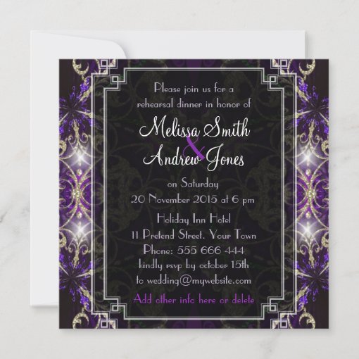 Purple Sparkle Dinner Rehearsal Dinner Invitations | Zazzle