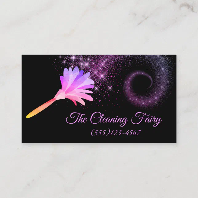 Purple Sparkle Feather Duster Cleaning Services Business Card | Zazzle