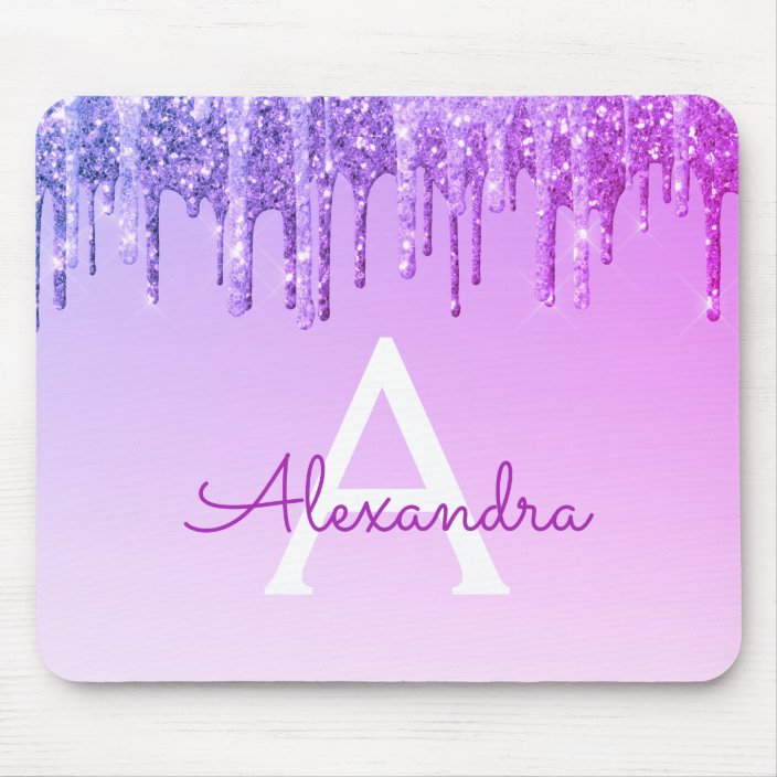 Purple Sparkle Glitter Monogram Name Mousepad | Zazzle.com