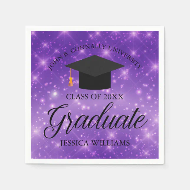 Purple Sparkle Graduate Custom Graduation Party Napkins | Zazzle