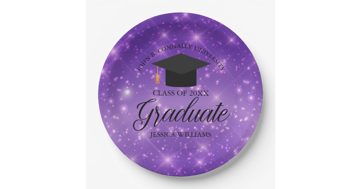 Purple Sparkle Graduate Custom Graduation Party Paper Plates | Zazzle