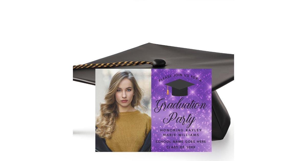 Purple Sparkle Graduate Photo Graduation Party Invitation | Zazzle