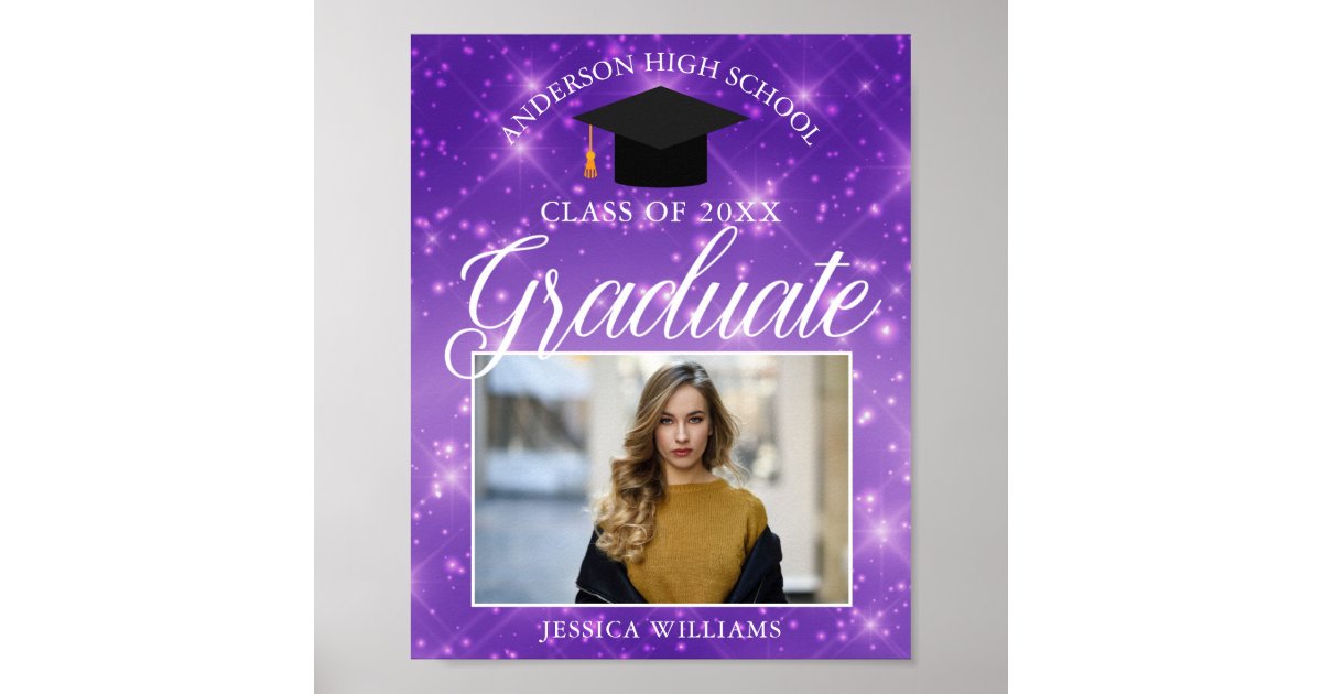 Purple Sparkle Graduate Photo Graduation Party Poster | Zazzle