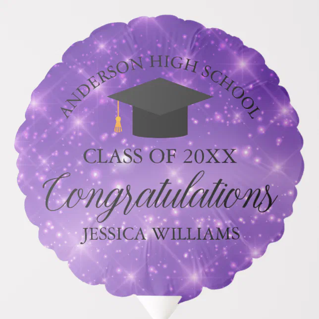 Purple Sparkle Graduation Party Custom Graduate Balloon | Zazzle