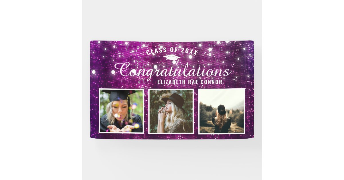 Purple Sparkle Graduation Photo Banner | Zazzle