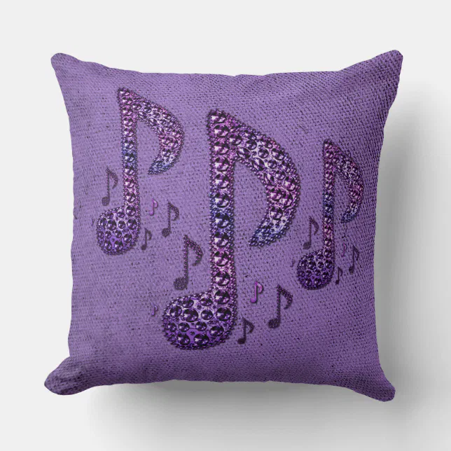 Purple Sparkle Music Notes Throw Pillow | Zazzle