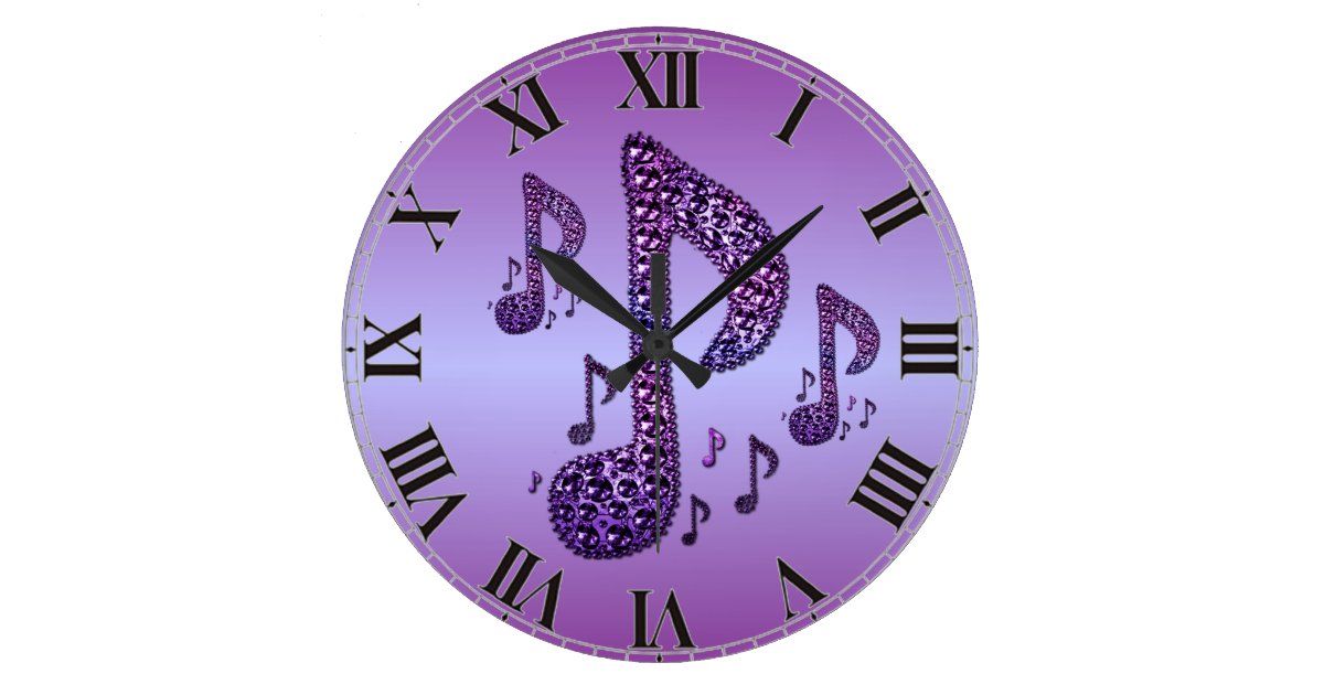 Purple Sparkle Music Notes Wall Clock | Zazzle.com