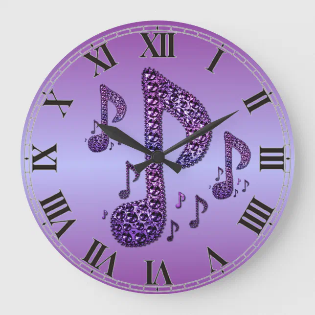 Purple Sparkle Music Notes Wall Clock | Zazzle