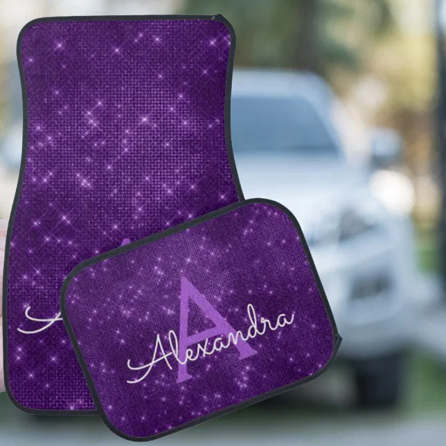 Purple Sparkle Shimmer Monogram Name Initial Car Floor Mat | Zazzle