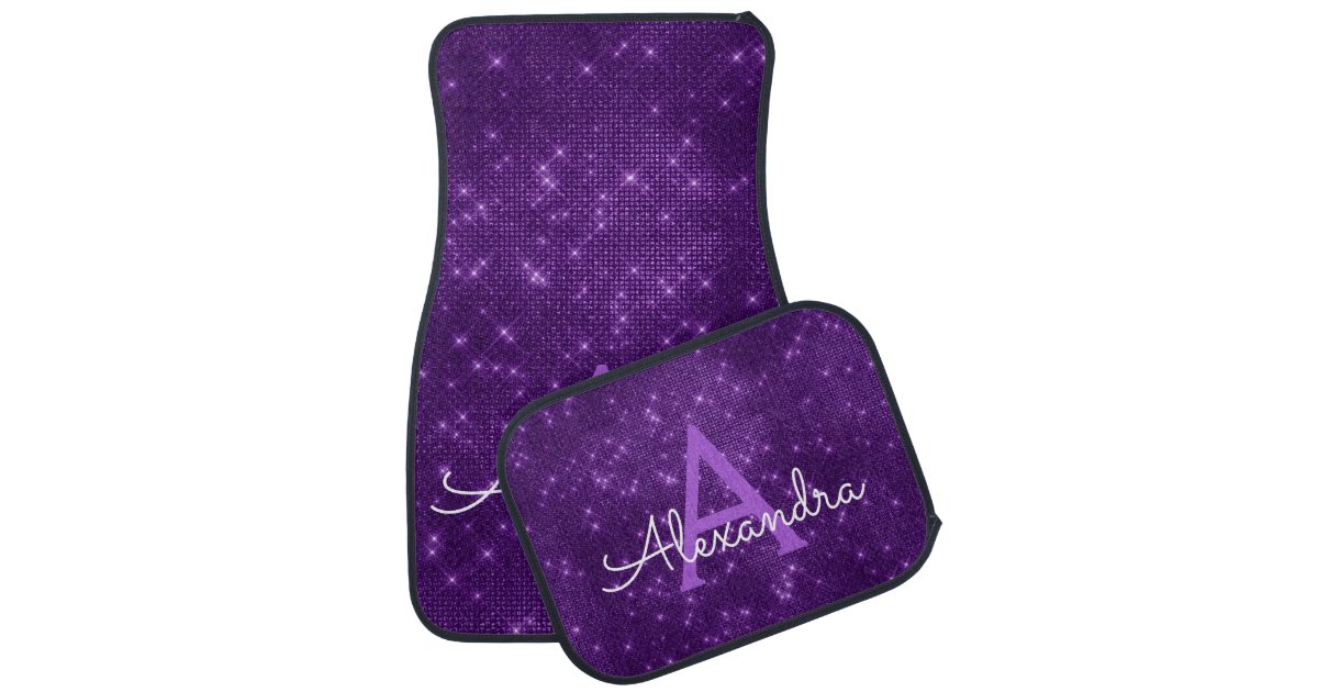 Purple Sparkle Shimmer Monogram Name Initial Car Floor Mat | Zazzle