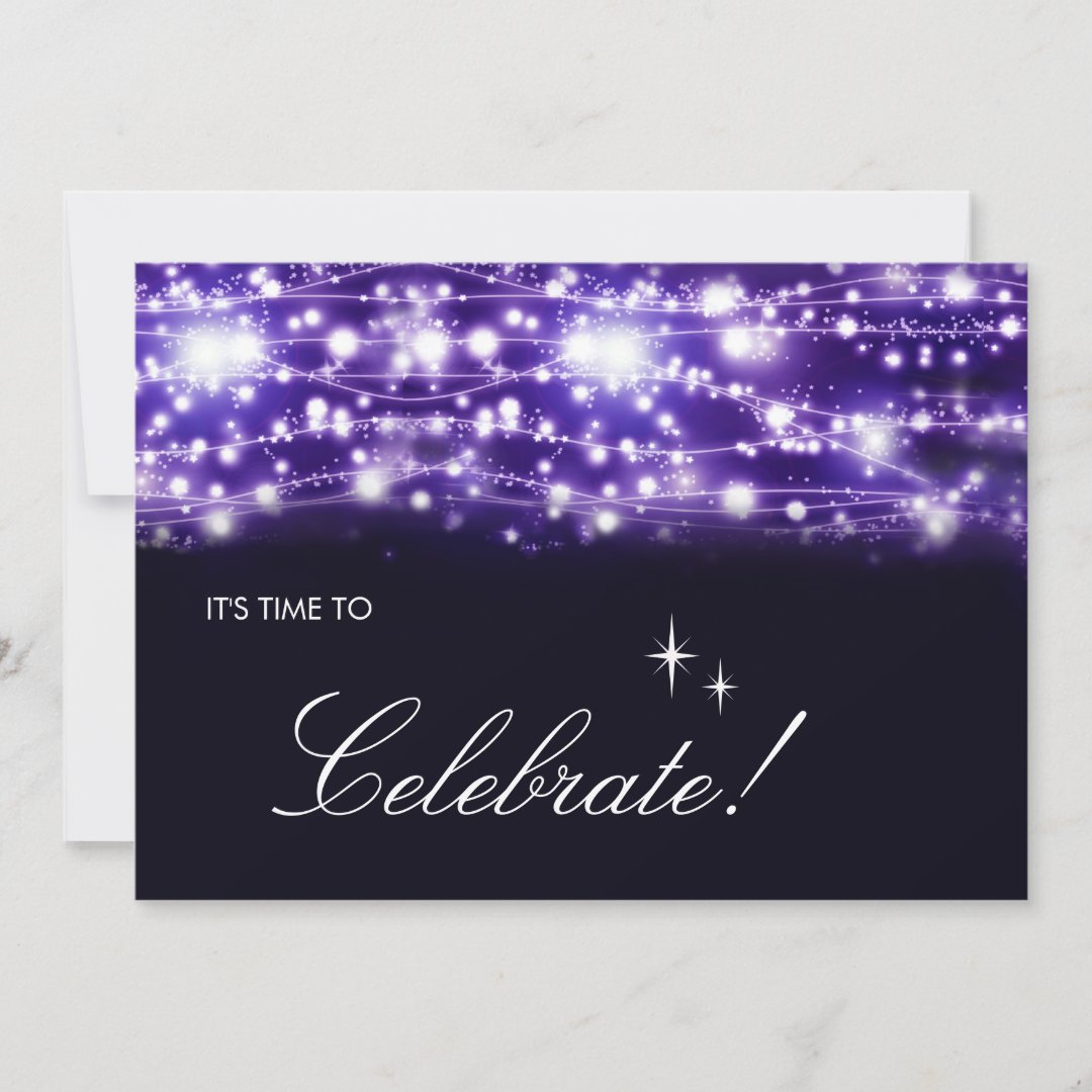 Purple Sparkling Stars Invitation | Zazzle