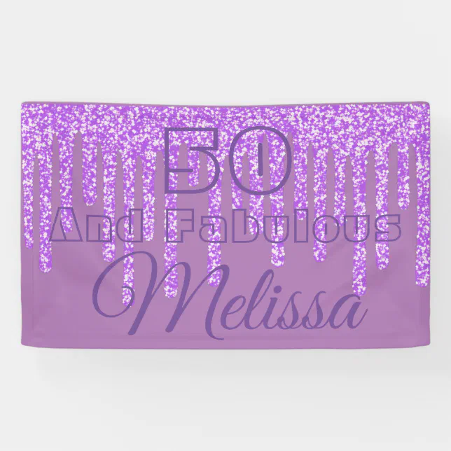Purple Sparkly Wax 50 And Fabulous Birthday Banner | Zazzle