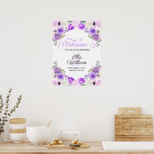 Purple Spring Floral Fall Wedding Welcome Sign | Zazzle