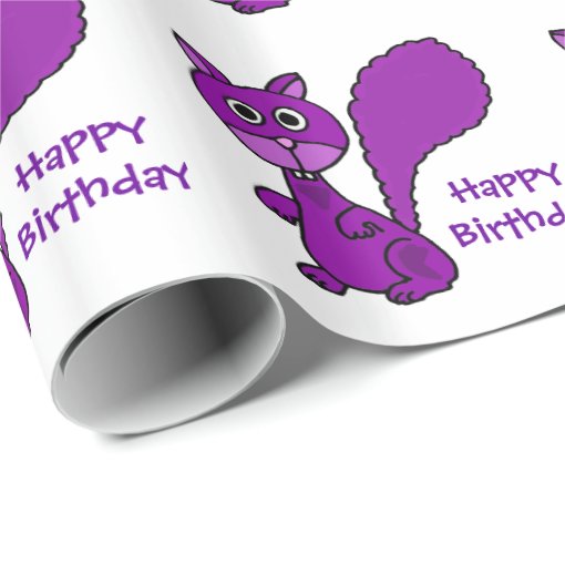 Purple Squirrel Birthday Giftwrap Wrapping Paper | Zazzle