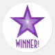 Purple Star 'WINNER!' round sticker white | Zazzle