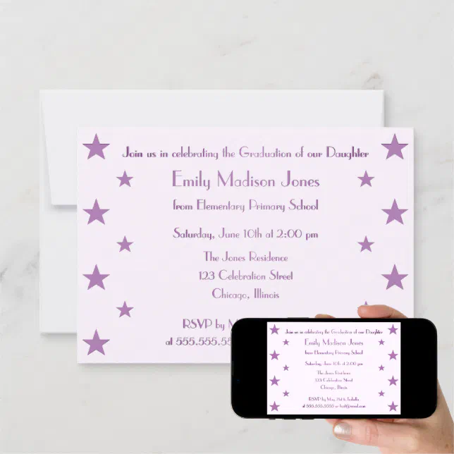 Purple Stars School Graduation Party Invitation | Zazzle