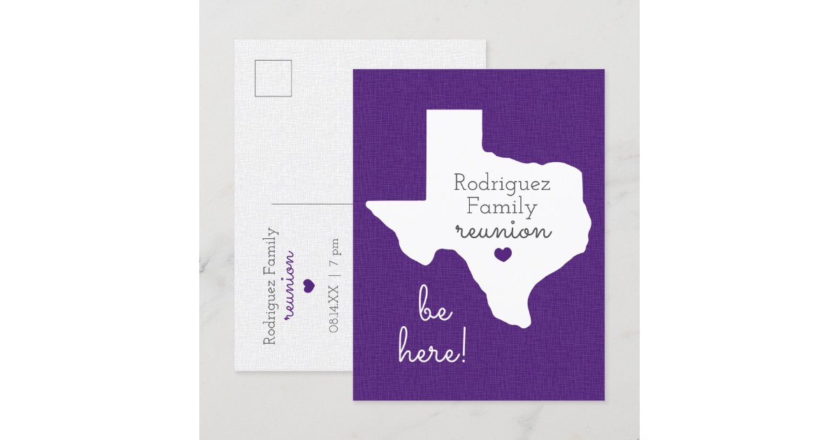 Purple State of Texas Family Reunion Postcard | Zazzle