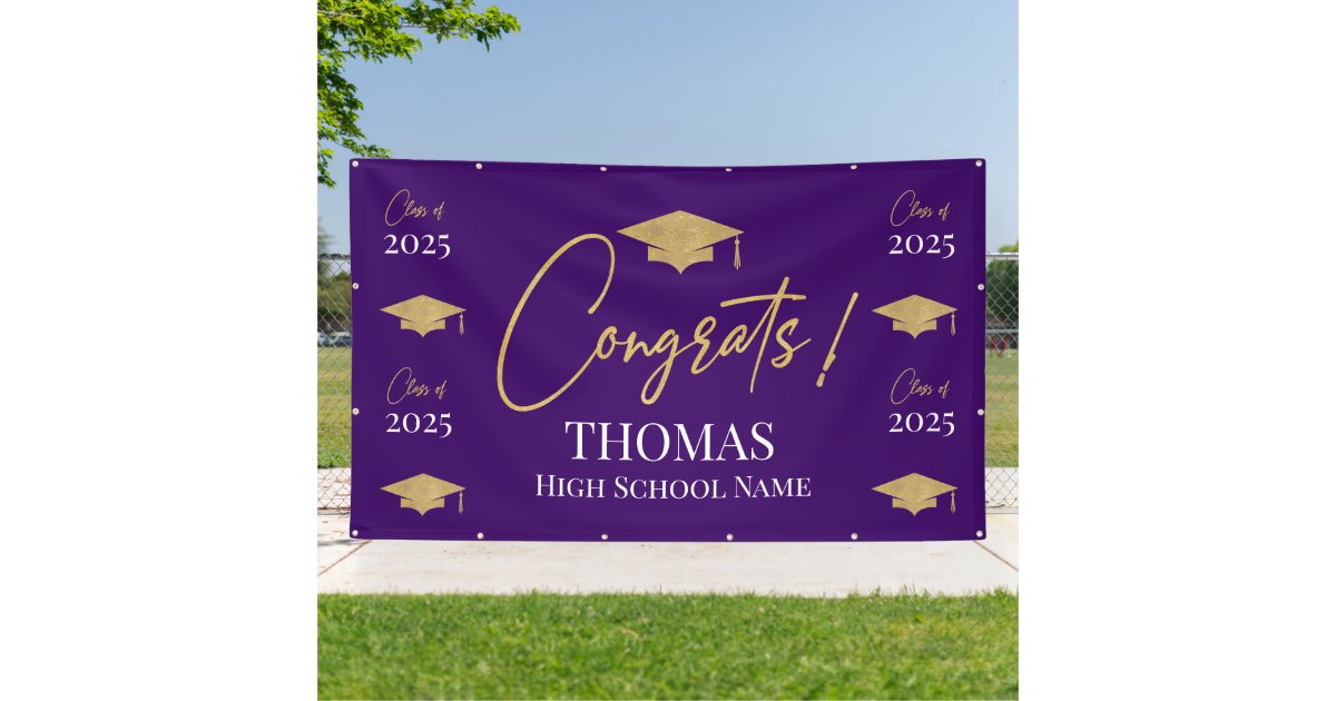 Purple Step and repeat Graduation Backdrop banner | Zazzle