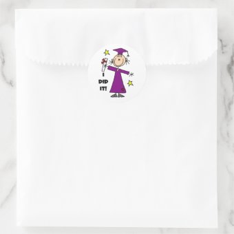 Purple Stick Figure Girl Graduate Classic Round Sticker | Zazzle