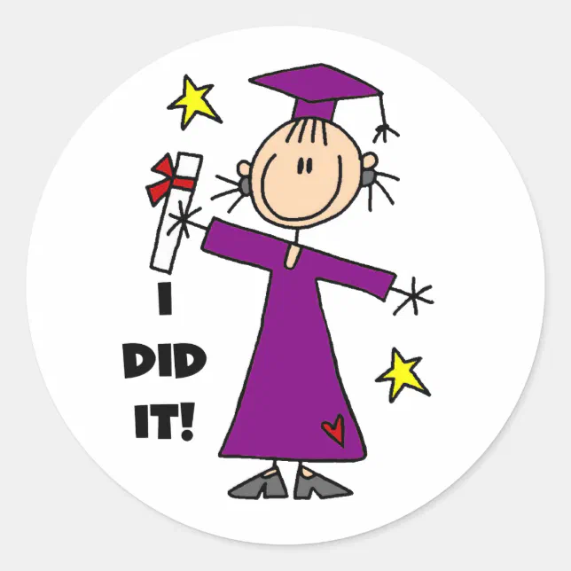 Purple Stick Figure Girl Graduate Classic Round Sticker | Zazzle