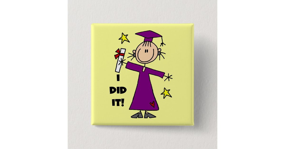 Purple Stick Figure Girl Graduate Pinback Button | Zazzle