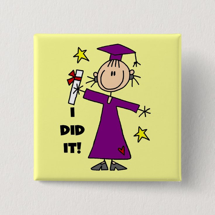 Purple Stick Figure Girl Graduate Pinback Button | Zazzle