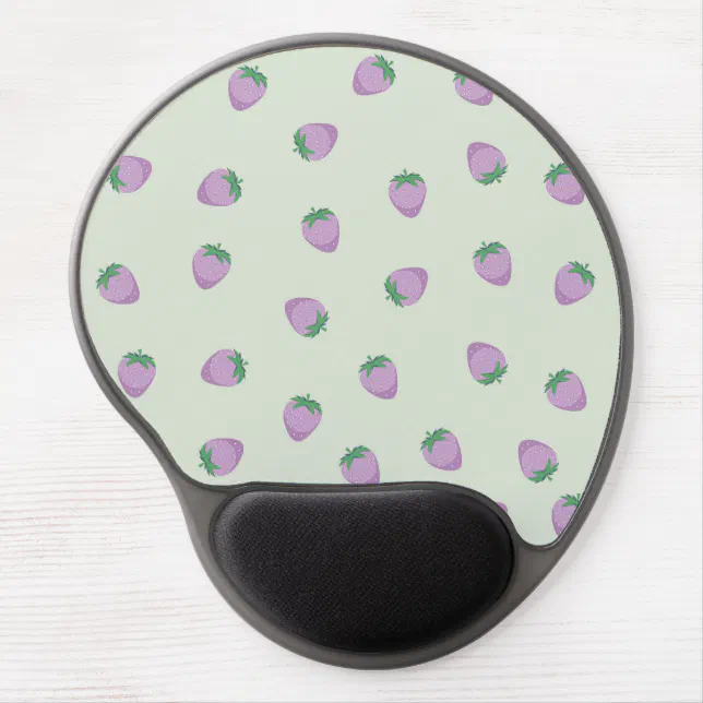 Purple Strawberry Pattern on Green Background Gel Mouse Pad | Zazzle