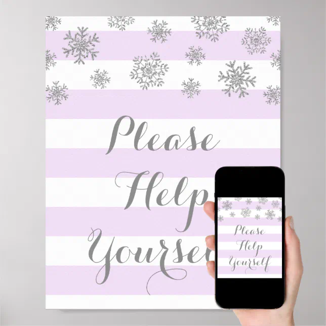 Purple Stripes Silver Snow Please Help Yourself Poster | Zazzle