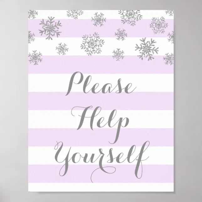 Purple Stripes Silver Snow Please Help Yourself Poster | Zazzle