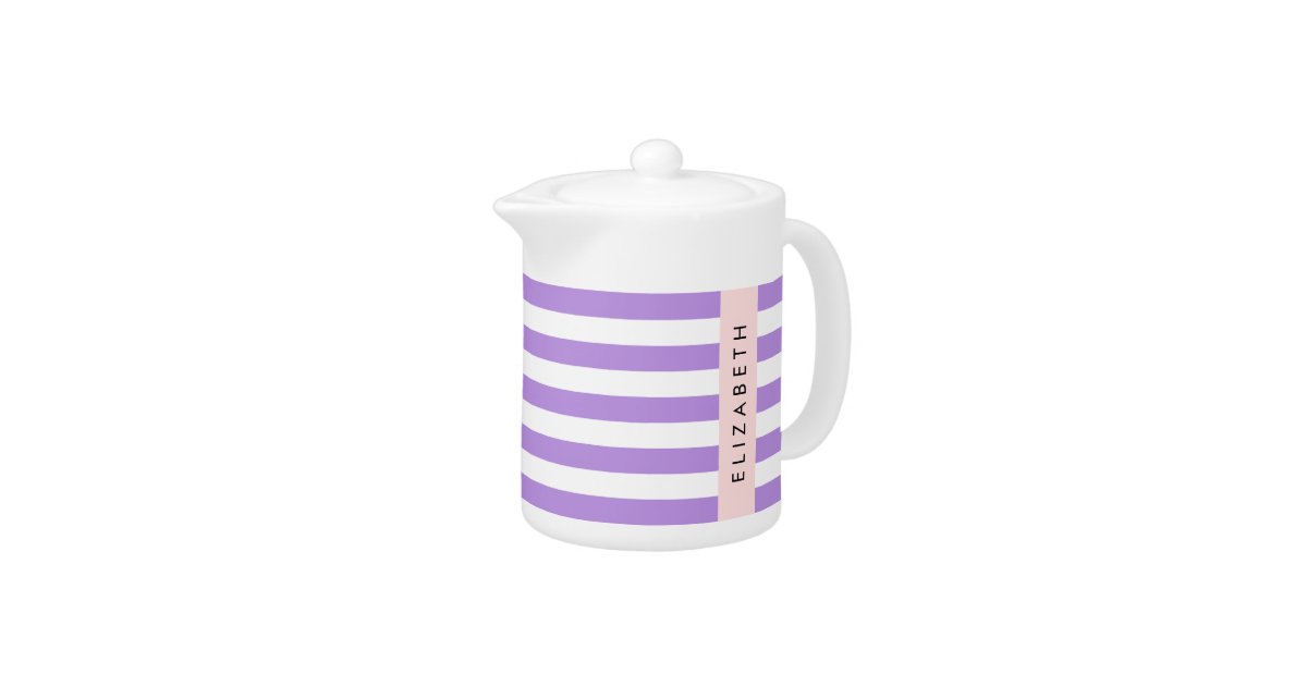 Purple Stripes, Striped Pattern, Lines, Your Name Teapot | Zazzle