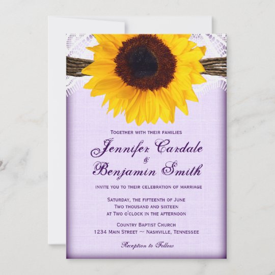 Purple Sunflower Rustic Country Wedding Invites | Zazzle.com