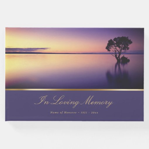 Purple Sunset Funeral Guest Book | Zazzle