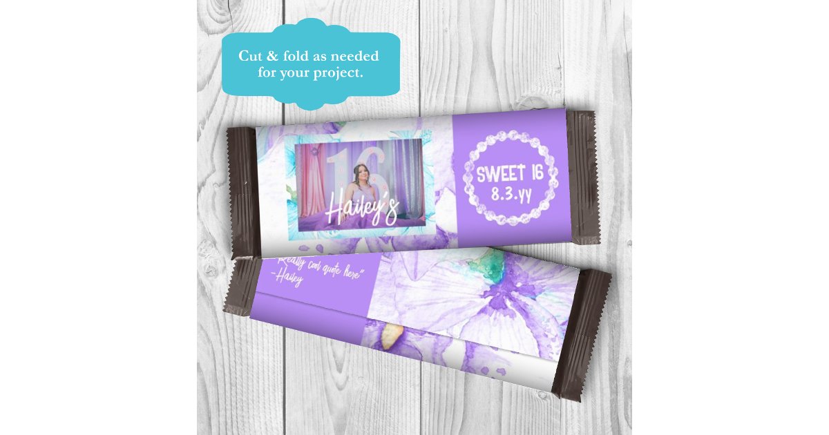 Purple Sweet 16 Personalized Candy Bar Wrapper | Zazzle
