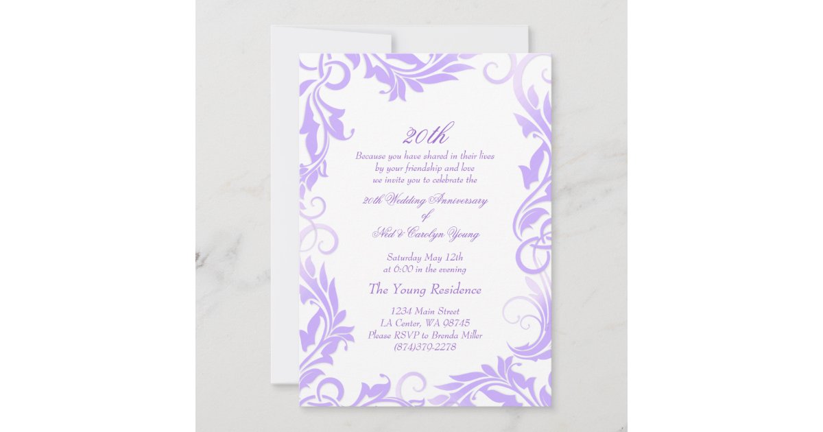 Purple Swirl 20th Wedding Anniversary Invitation | Zazzle