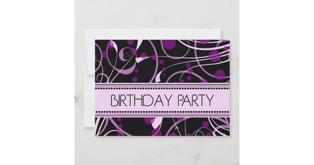 Purple Swirl Birthday Party Invitation Cards | Zazzle