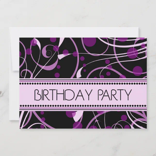 Purple Swirl Birthday Party Invitation Cards | Zazzle