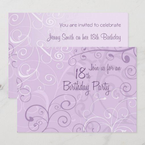 Purple Swirls 18th Birthday Party Invitation Cards | Zazzle