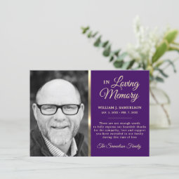 Purple Sympathy Funeral Memory THANK YOU Photo | Zazzle