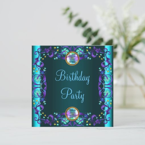 Purple Teal Blue Birthday Party Invitation | Zazzle