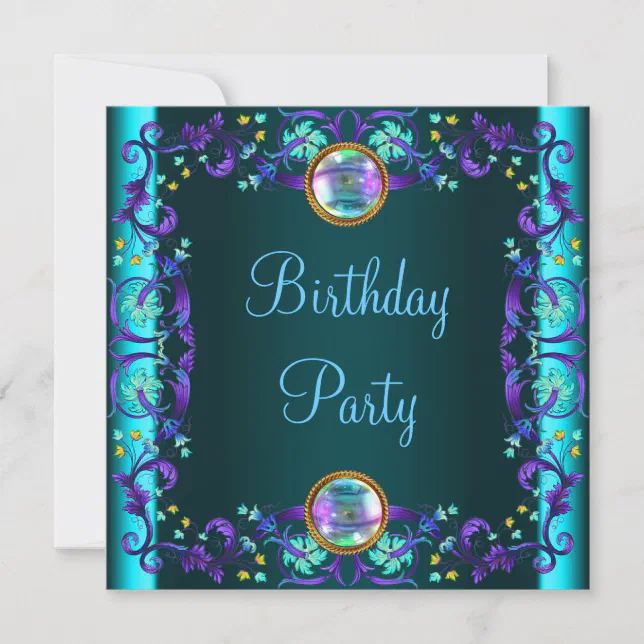 Purple Teal Blue Birthday Party Invitation | Zazzle