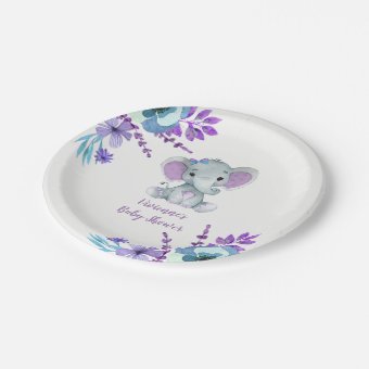 Purple Teal Elephant Plate 4 Baby Shower, Birthday | Zazzle