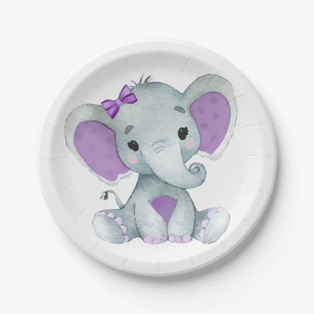 Purple Teal Elephant Plate Baby Shower, Birthday | Zazzle