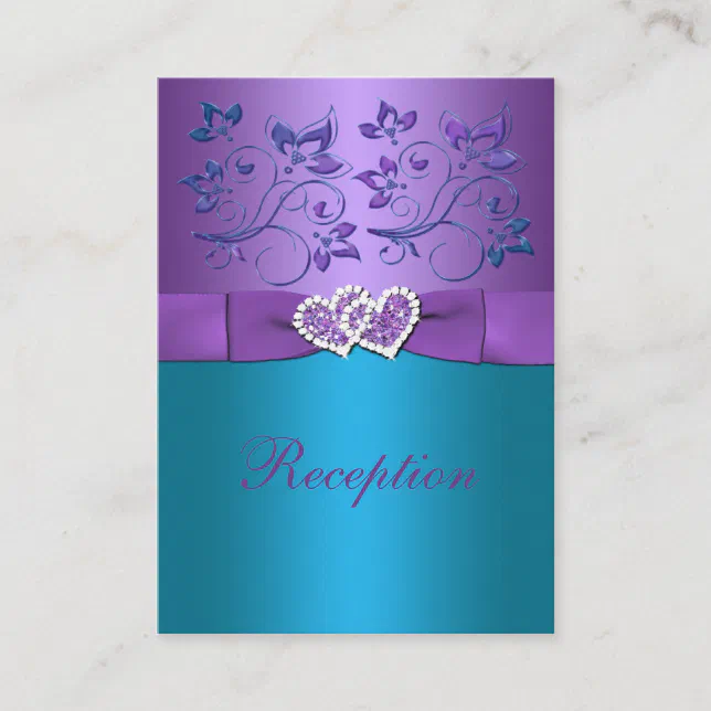 Purple Teal Floral Hearts Reception Enclosure Card | Zazzle