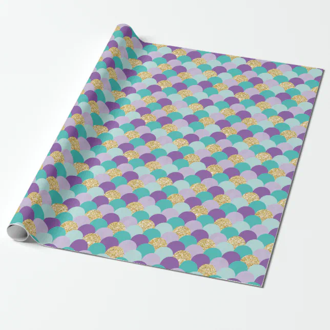 Purple Teal Gold Mermaid Scales Wrapping Paper | Zazzle